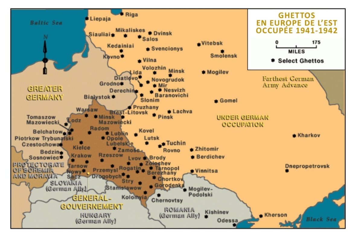 Carte des ghettos dans l'Europe de l'Est occupée en 1941-1942. - Musée ...